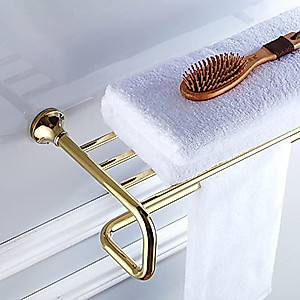 Golden Wall Mounted Bath Towel Rack 2 Layer, Durable Brass Towel Bar Length 60cm Modern Simple Towel Holder for Bathroom Kitchen Home Décor-60x26.5cm