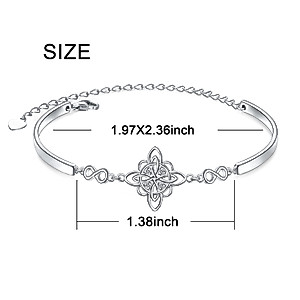 FLYOW 925 Sterling Silver Jewelry Adjustable Celtic Witch's Knot Bracelet Good Luck Irish for Women Birthday Graduation Christmas