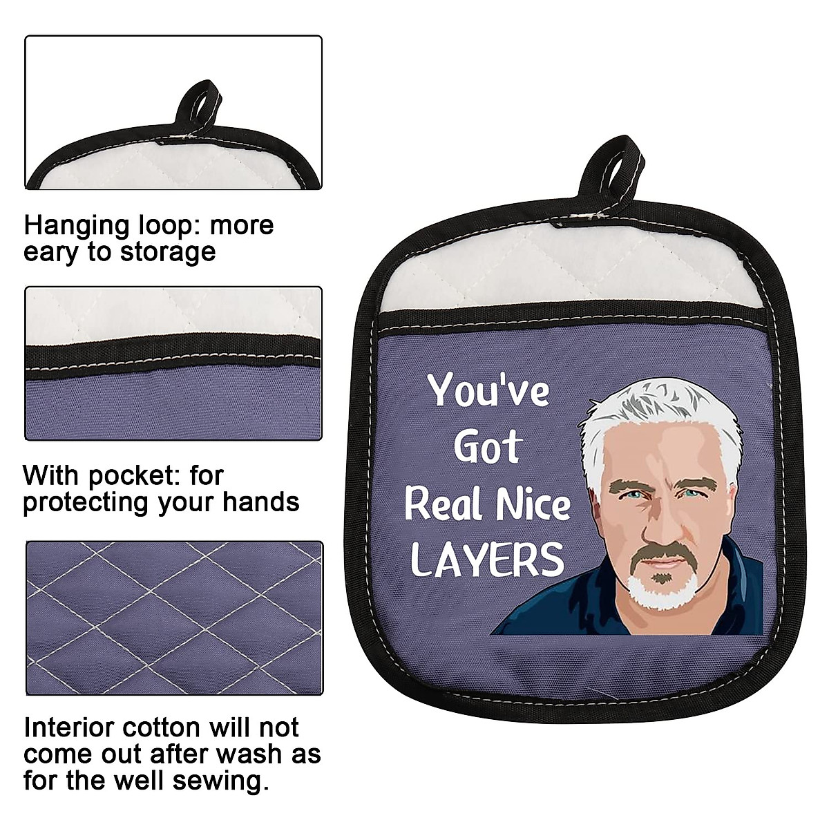 Baking Show Inspired Oven Pads Pot Holder with Pocket You've Got Real Nice Layers Bake Lover Gift (Got Real Nice Layers)