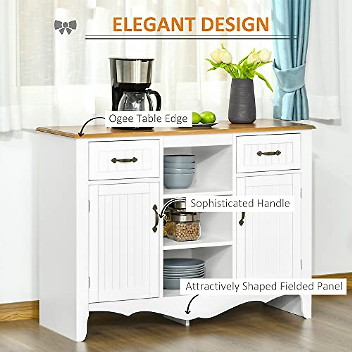 HOMCOM 42" Sideboard Buffet Cabinet, Accent Kitchen Cabinet, Coffee Bar Cabinet with Storage Drawers and Adjustable Shelves for Living Room, White