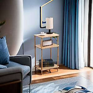 Kosmeey 1 Set Side Table, Wooden 3-Tier Narrow End Tables, Burlywood Nightstand Sofa Side Table Used for Small Spaces, Living Room, Bedroom (Burlywood)