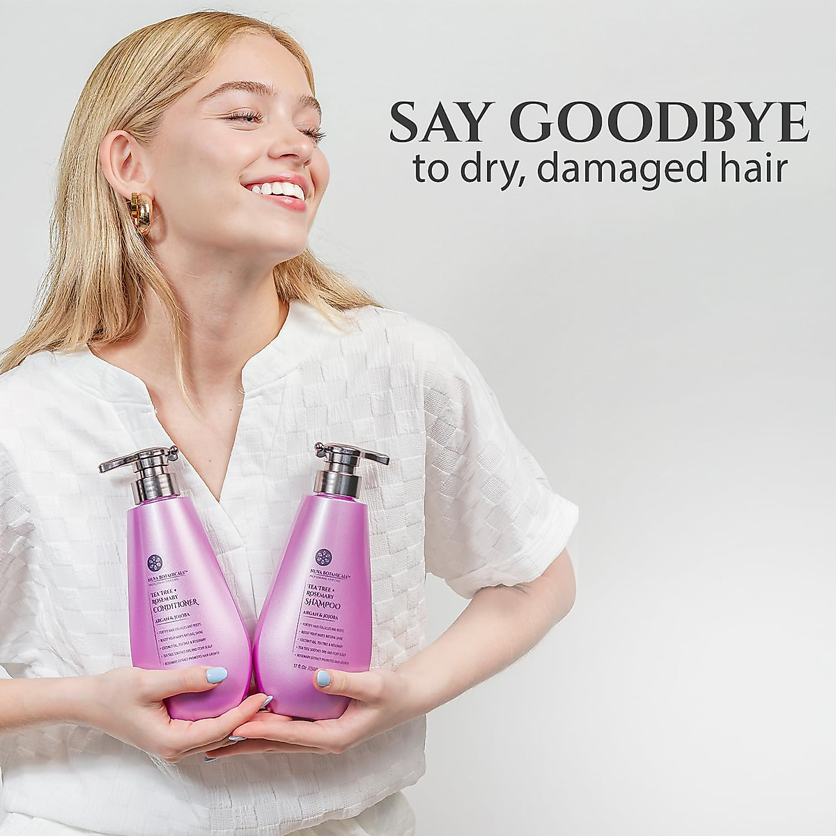 Tea Tree Oil Shampoo and Conditioner Set - Rosemary Oil Shampoo and Conditioner Hair Growth Shampoo for Women - Natural Shampoo for Thinning Hair and Hair Loss with Mint Oil and Coconut Oil (17 Fl Oz)