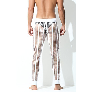 Men's Mesh Fishnet Pants See Through Drawstring Long Lounge Pajamas Muscle Leggings Underpants Underwear Sleepwear Openwork Netted Leggings Loose Bottoms