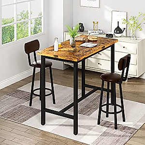 DKLGG 3-Piece Dining Room Wooden Kitchen Table and Pu Cushion Chair Sets for Small Space Living Room/Kitchen