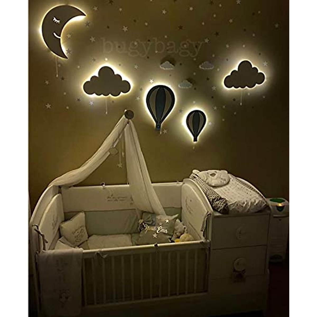 BugyBagy White Cloud Night Light for Nursery - Cloud Shape Battery Operated LED Bedroom Wall Night Light