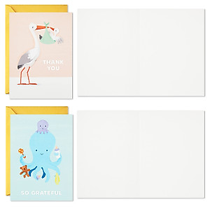 Hallmark Baby Shower Thank You Cards Assortment, Baby Animals (48 Cards and Envelopes—Stork, Giraffes, Koalas, Octopus, Fox, Hedgehogs)