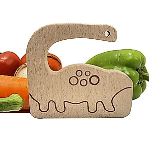 FYLFOTA Wooden Kids Knife for Cooking, Toddler Safe Knife for Cutting Vegetable Fruit, Cute Dinosaur Shape Kids Kitchen Tools- Kids Chef Knife with Original Wood, No Paint