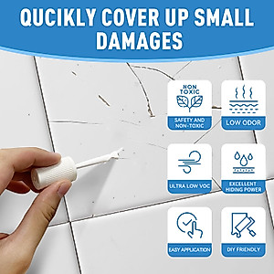 DWIL Tub and Tile Paint, White Paint for Bathtub, White Touch Up Paint Pen for Chips, Scratches, Cracks and Spots on Tile, Porcelain Repair Kit for Bathroom, Tubs, Enamel, Sinks and Toilets Surfaces, 1.5 Fl Oz(Semi White)