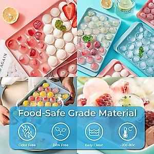 Boon Ice Cube Tray 2 Pack, Easy-Release plastic & Flexible in use,66 PCS Circle Ball ice cube tray with lid, Large round Ice Molds for Cocktail, Freezer, Stackable Ice Tray