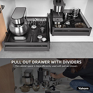 YOHOM Pull Out Cabinet Organizer Sliding Shelf for Kitchen Slide Out Pantry Drawer Full Extension Under Sink Roll Out Tray with Dividers 20" W x 21" D