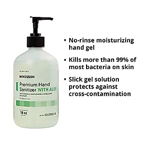 McKesson Gel Hand Sanitizer with Aloe, Cleanse and Moisturize Hands - Spring Water Scent, 18 oz Pump Bottle, 1 Count, 3 Packs, 3 Total