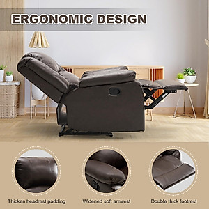 RISAR Oversized Rocker Recliner Chair, Ergonomic Nursery Manual Rocking Armchair Upholstered Thick backrest & Removable armrest Single Sofa Chair for Living Room (Dark Grey)