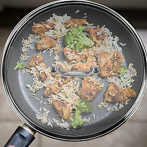 DOITOOL Universal Lid for Pots and Pans 34cm Heat- Resistant Tempered Glass Frying Pan Lids with Handle Cookware Lid Protector for Pots Pans Cast Iron Skillet Silver