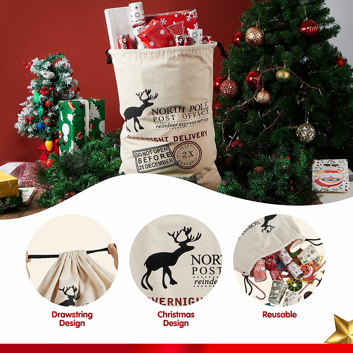 JOYIN Christmas Burlap Gift Bag 26" x 19" Inch, Extra Large Santa Sack with Drawstring for Xmas Presents Package Storage, Reusable Holiday Party Supplies Christmas Party Favors