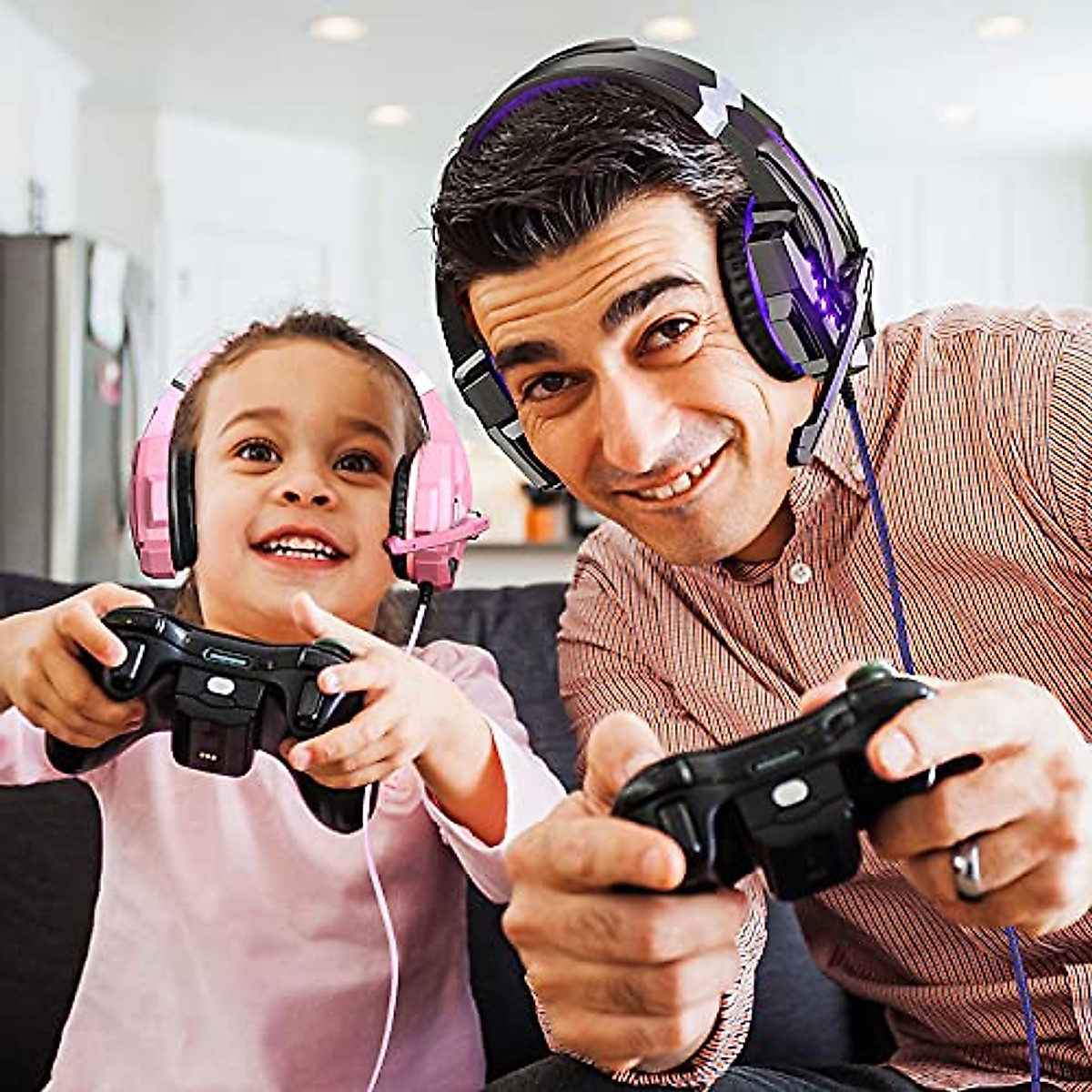 BENGOO G9000 Stereo Gaming Headset for PS4, PC, Xbox One Controller, Noise Cancelling Over Ear Headphones with Mic, LED Light, Bass Surround, Soft Memory Earmuffs (Purple)