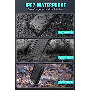 Feeke Solar-Charger-Power-Bank - 36800mAh Portable Charger,QC3.0 Fast Charger Dual USB Port Built-in Led Flashlight and Compass for All Cell Phone and Electronic Devices(Deep Black)