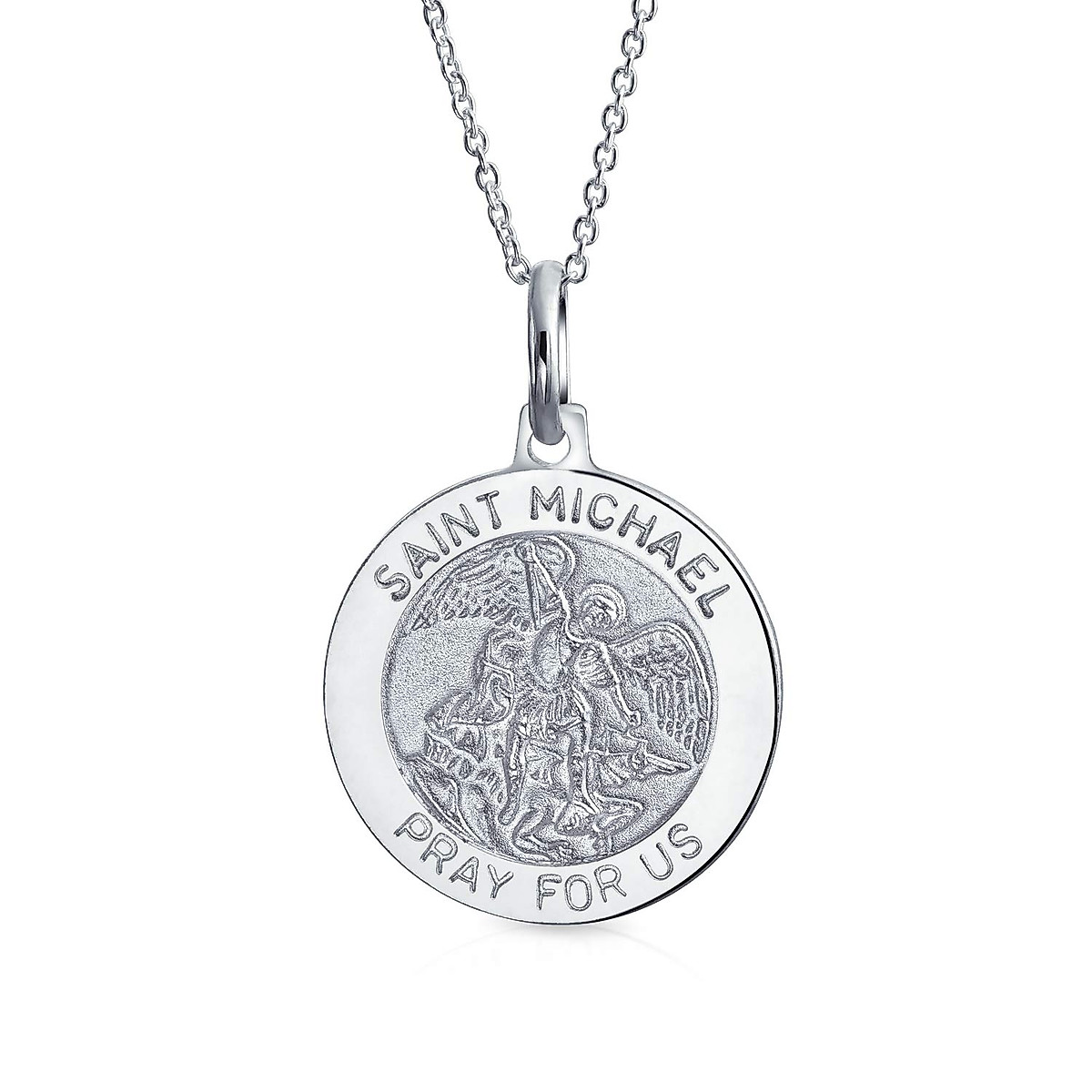 Saint Michael Patron of Military Police Security Worker Medal Medallion .925 Sterling Silver Pendant Necklace for Men Women Custom Engraved