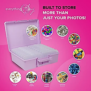 Everything Mary 4" x 6" Photo Storage Box, Purple - 16 Inner Organizer Cases - Portable Multi-Purpose Storage