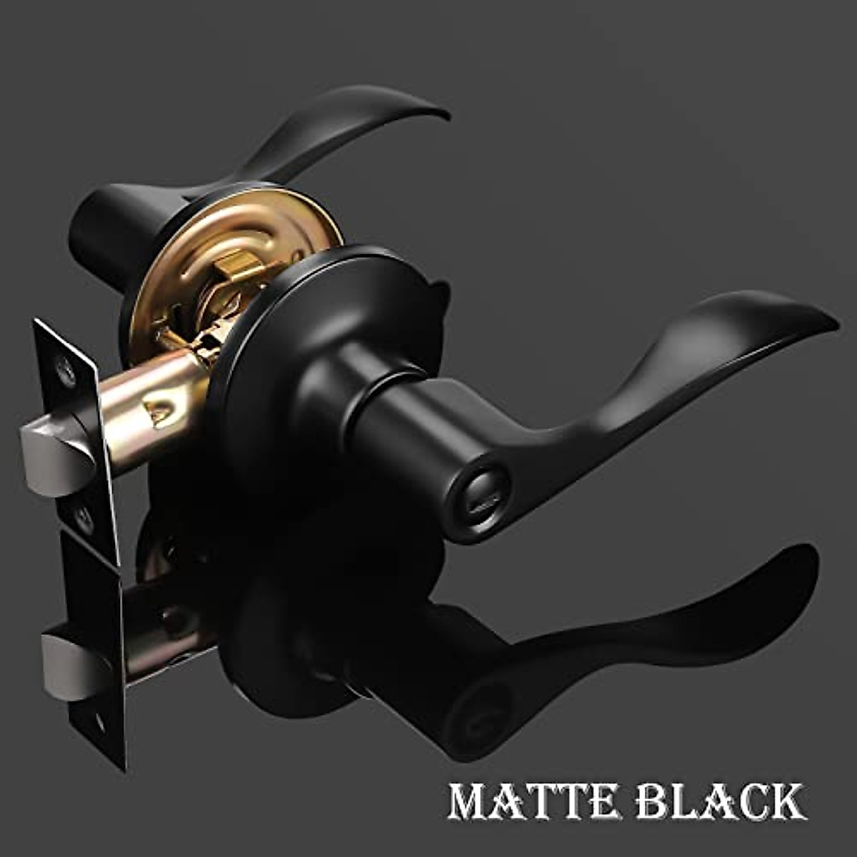 GOBEKOR 5 Pack Black Door Handle with Lock, Matte Black Interior Door Handles Keyless for Bedroom Bathroom Privacy Door Levers Black Bedroom Door Handles Set