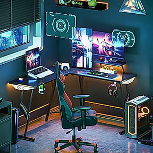 MOTPK L Shaped Gaming Desk, 51 Inch Gaming Computer Desk with Carbon Fiber Texture, Gaming Table with Monitor Stand, Gamer Desk with Cup Holder and Headphone Hook, L Desk for Gaming, Black