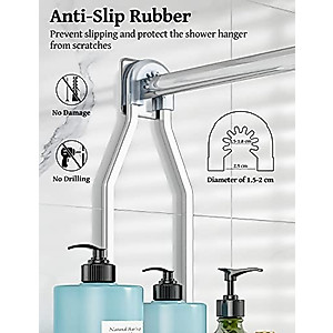 YASONIC Shower Caddy Over Shower Head Never Rust Aluminum Large Hanging Shower Caddy with 10 Hooks for Razor/Sponge - Over The Shower Head Caddy with Soap Basket - Hanging Shower Organizer Silver