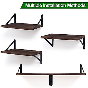 Marsmiles Floating Shelves, Rustic Wood Shelves Wall Mounted Set of 2, Wall Shelves with Large Capacity, 12 Inch Deep Floating Shelves for Kitchen Living Room Bedroom - Rustic Brown