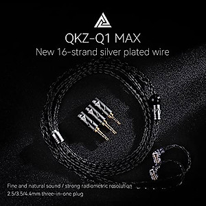 Linsoul QKZ Q1 MAX 16-Stand 352 Cores Silver-Plated HiFi Earphones Upgrade Cable with Interchangeable 2.5mm/3.5mm/4.4mm Plug Replacement Cable for Audiophile (Black, MMCX)
