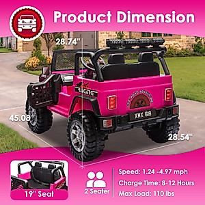 Sopbost 12v 7Ah 2-Seater Ride On Truck Electric Ride On Car for Kids w/Parent Remote Control Battery Powered Off-Road Ride on Toys w/Spring Suspension, LED Lights, Music (Pink)