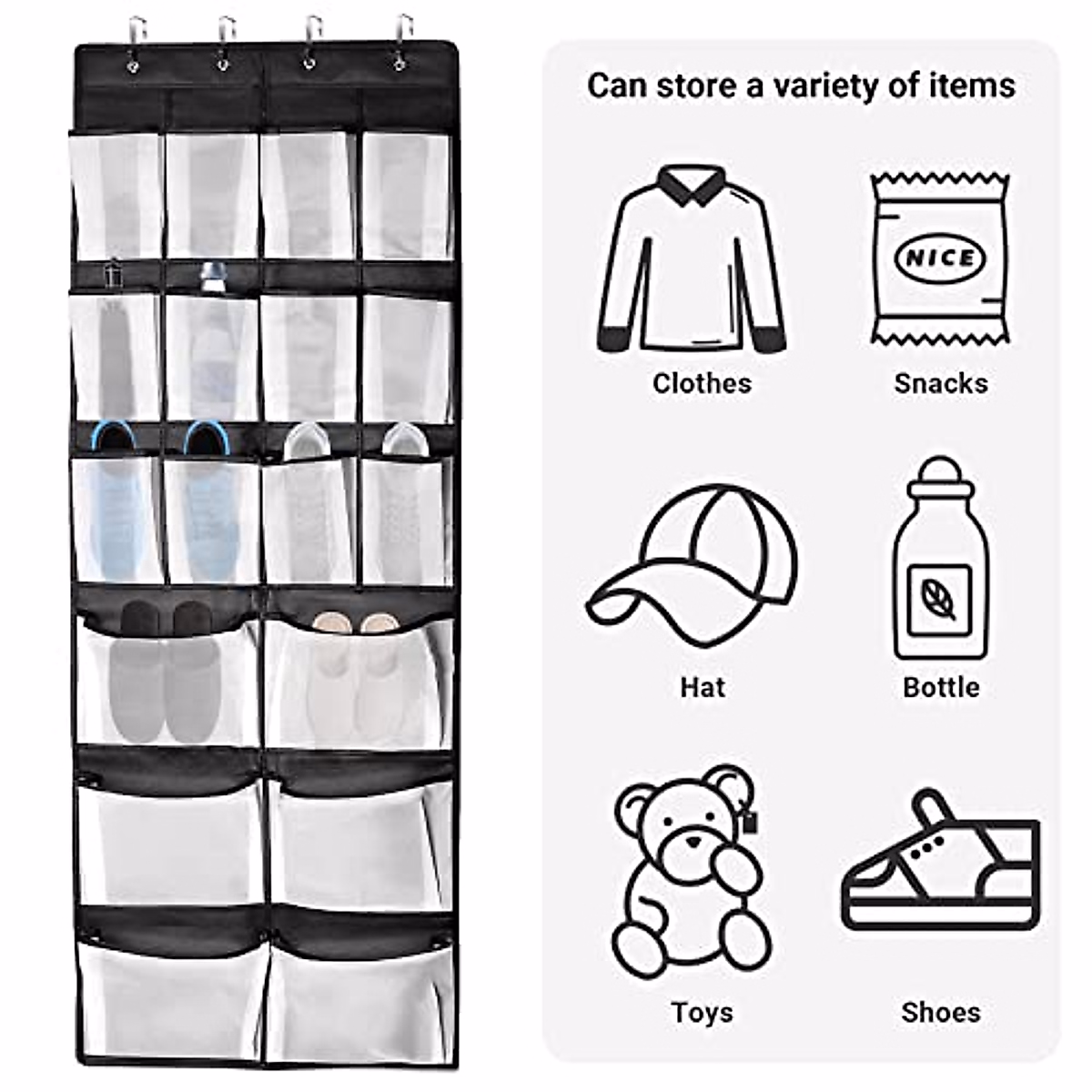 PerfectMart Over the Door Shoe Organizers Hanging Shoe Racks Holders with 6 Extra Large Breathable 12 Normal Mesh Pockets Shoe Holder Storage Hanger Pantry Closet Organizer(59" x 21.6",Black)