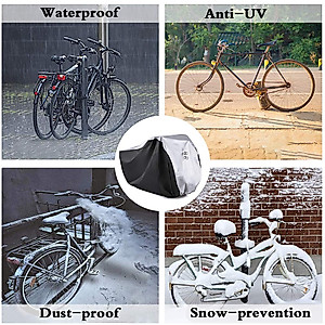 Viaky Outdoor Waterproof Bicycle Cover for 2 Bikes, Anti Dust Rain Sun UV Protection Wind Proof Heavy Duty Mountain Bike Road Cycle Cover with Storage Bag (Silvery & Black)
