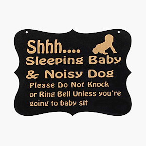BinaryABC Baby Sleeping Sign ,Baby Do Not Disturb Door Hanger Sign,Baby Room Decorative Wooden Plaques