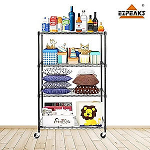 EZPEAKS 4-Shelf Shelving Units and Storage on Wheels with Shelf Liners Set of 4, NSF Certified, Adjustable Carbon Steel Wire Shelving Unit Rack for Garage, Kitchen, Office, Black (50H X 30W X 14D)