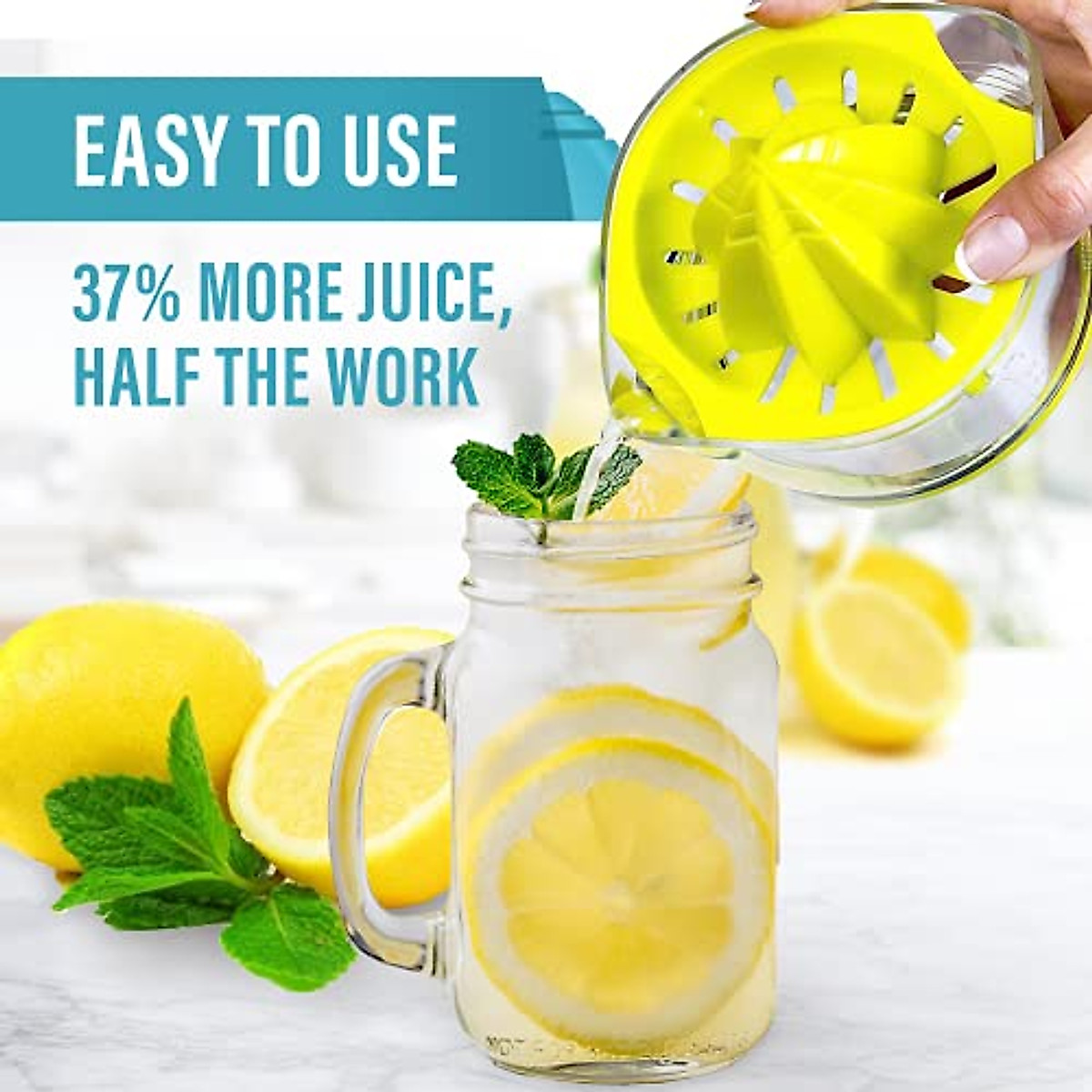 ARK Reamer Lemon Squeezer - Citrus Juicer, BPA-Free, Anti-Slip Hand Press w/Measuring Cup - Easy to Use & Clean Manual Juicers for Fresh Orange or Lime Juice - Kitchen Gadgets