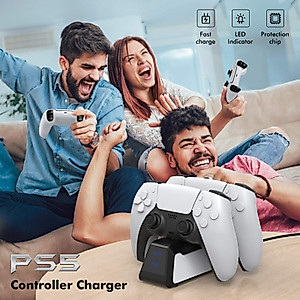 KIWIHOME PS5 Controller Charger Fast Charging Station, Charging Dock Stand for PS5 Playstation 5 Controller Accessories with LED Indicators and USB C Charging Cable (White)