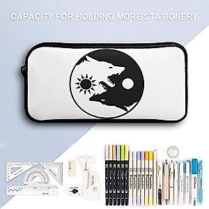 Wolf Yin Yang Sun Moon Pencil Case Stationery Pen Pouch Portable Makeup Storage Bag Organizer Gift
