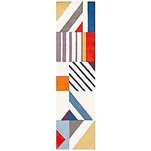 SAFAVIEH Fifth Avenue Collection 2' 3" x 7' Ivory/Multi FTV120A Handmade Mid-Century Modern Wool Entryway Foyer Living Room Bedroom Runner Rug