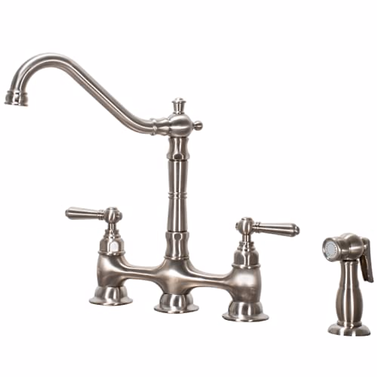EZ-FLO Canterbury Bridge Kitchen Faucet with 2 Handles and Side Sprayer, 4 Hole Function, Brushed Nickel, 10652