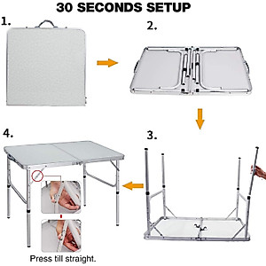 Cimiva Aluminum Folding Table 3 Foot, Adjustable Height Lightweight Portable Camping Table for Picnic Beach Outdoor Indoor, White 36 x 24 inch (3-Feet (2 Heights 15"/28"))
