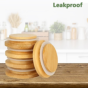 MIVIDE 24 Pack Yogurt Jar Lids Set, Natural Bamboo Oui Yogurt Jar Lids with Silicone Sealing Ring, Reusable Wooden Jar Lids for Mugs and Jars