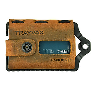 Trayvax Element Wallet, RFID Front Pocket Credit Card Holder with Money Clip, Minimalist Slim Leather Metal Wallet for Men and Women, Black Tobacco Brown
