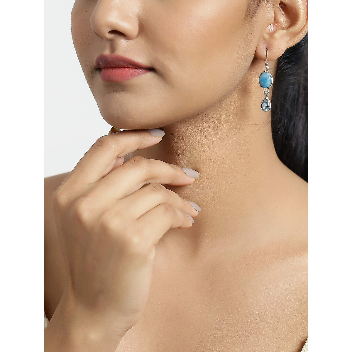 YoTreasure Larimar Blue Topaz Solid 925 Sterling Silver Teardrop Dangle Earrings Jewelry