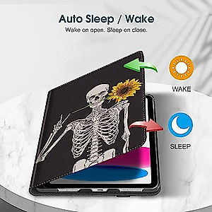Case for iPad Pro 11 Inch 4th/3rd/2nd/1st Generation 2022/2021/2020/2018, Multi-Angle Smart Stand Cover Auto Sleep/Wake Fit iPad Air 4/5，Yellow Sunflower Skull