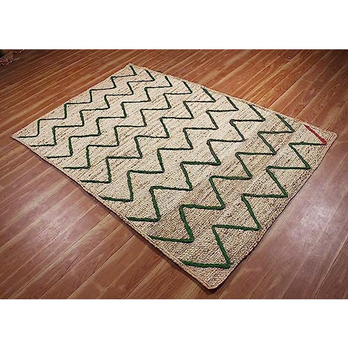 CASAVANI Natural Fiber Collection Runner Area Rug - 4' x 10' Ft Beige & Green Geometric Braided Jute Rug 0.27-inch Thick, Ideal for High Traffic Areas in Hallway & Stair, Outdoor Yoga Mat,