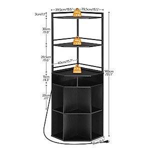 HOOBRO Corner Cabinet with USB Ports and Outlets, Corner Storage Cabinet with Charging Station, Corner Cube Bookshelf, Wooden Display Bookshelf for Small Space, Living Room, Black BK34UCJ01