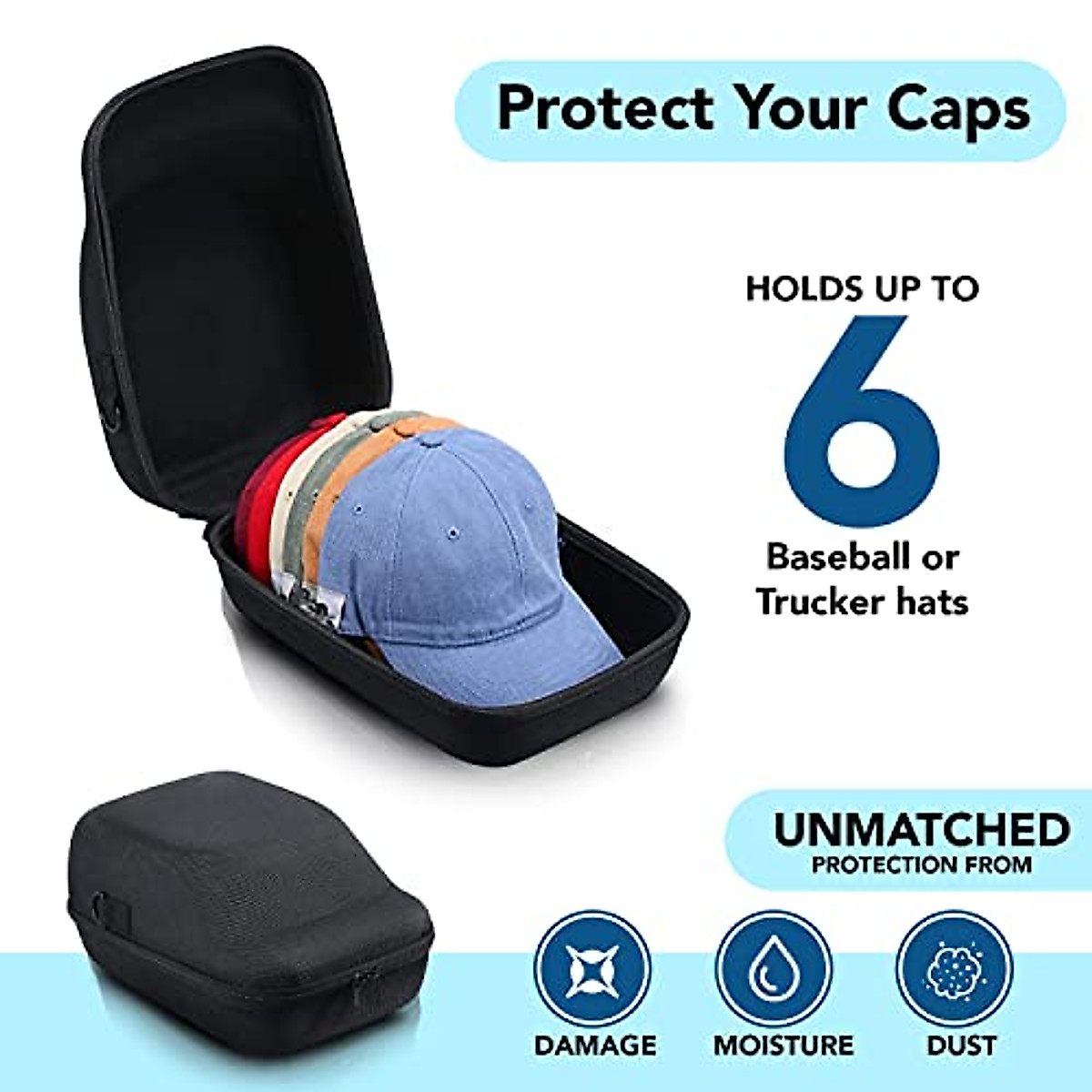 Ozueccr Hard Case, Storage for Baseball Caps with Carrying Handle & Shoulder Strap - This Organizer Holder Protects up to 6 Hats - Perfect for Traveling & At-Home Storage