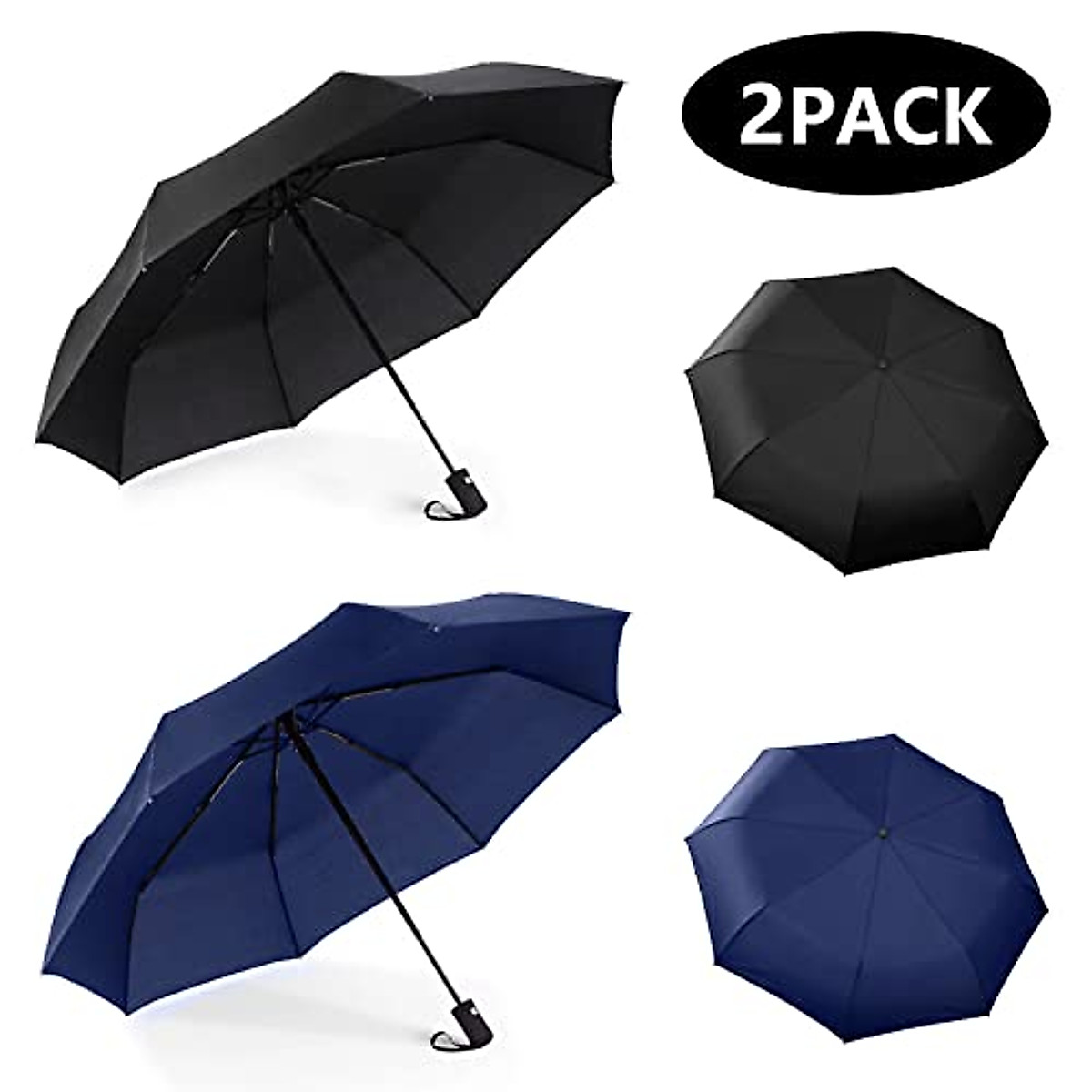 CYBYQ-Family 2 PACKS Travel Umbrella Compact Windproof Automatic Umbrellas for Rain Small Folding Strong and Portable Automatic Open and Close - Men and Women