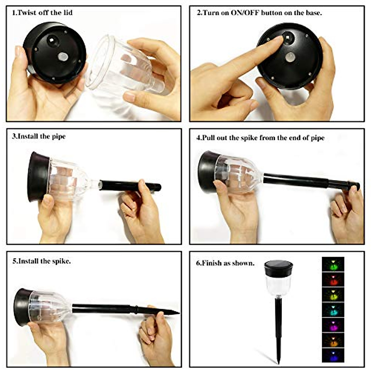 Ollivage Solar Pathway Lights Outdoor, Solar Garden Lights Color Changing Solar Landscape Lighting Weatherproof Auto On/Off for Lawn Patio Yard Walkway Sidewalk Driveway, 6 Pack