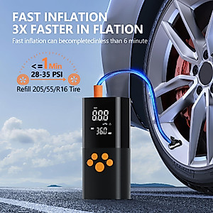 Tire Inflator Portable Air Compressor, 180PSI Air Pump for Car Tires with 25000mAh Battery, One Click Smart Air Pump Tire Inflator for Car, Motorcycle, Bicycle and More with Tire Pressure Gauge