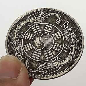 MKIOPNM Exquisite Collection of Commemorative Coins Tongbao Yiliang Ancient Brass Old Silver Medal Collection SsangYong Yin Yang Tai Chi Bagua Coin Silver Dollar Coin