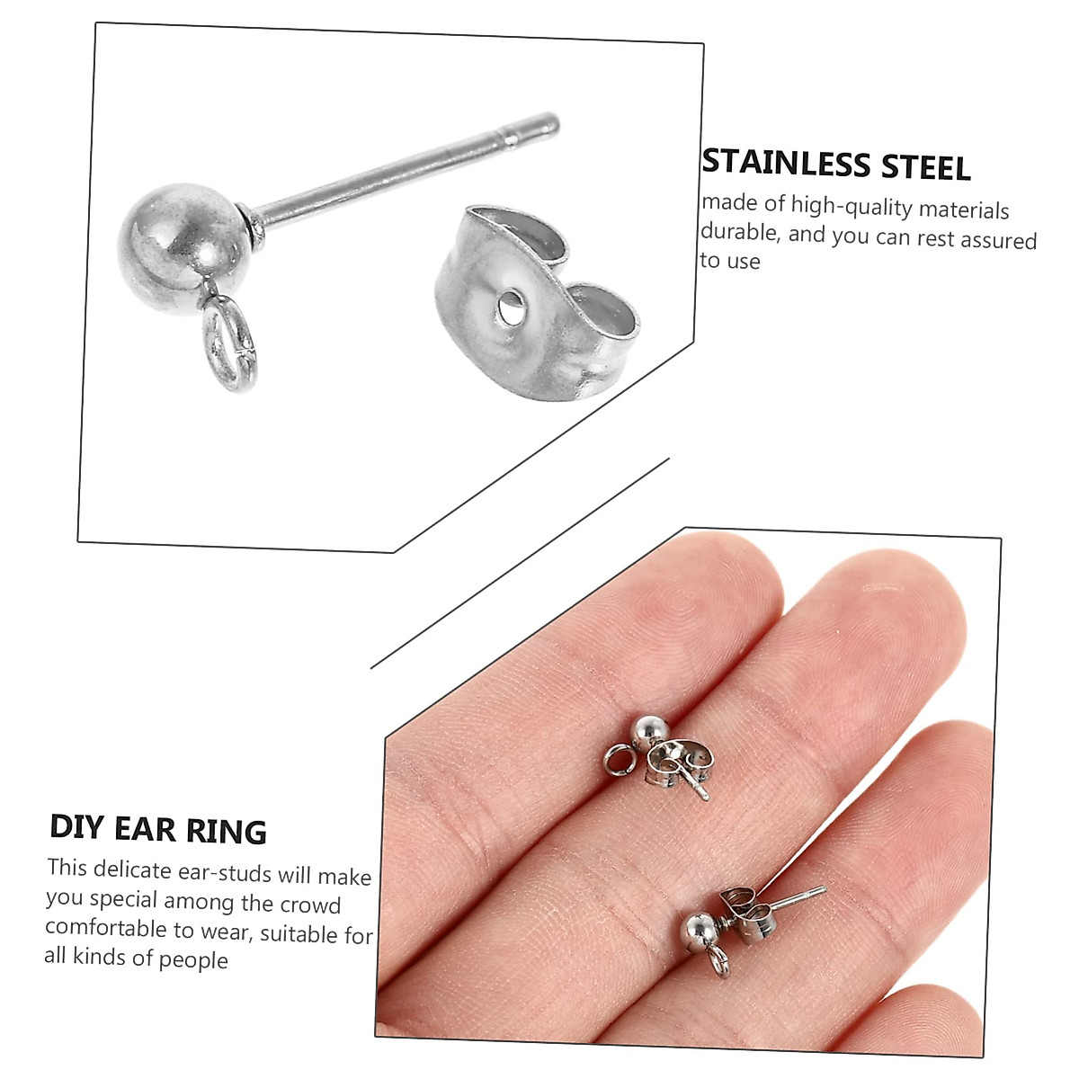 TEHAUX DIY Earrings Set 40pcs Round Bead Ear Studs Stainless Steel Jewelry Pierced Earing Studs for Women Men